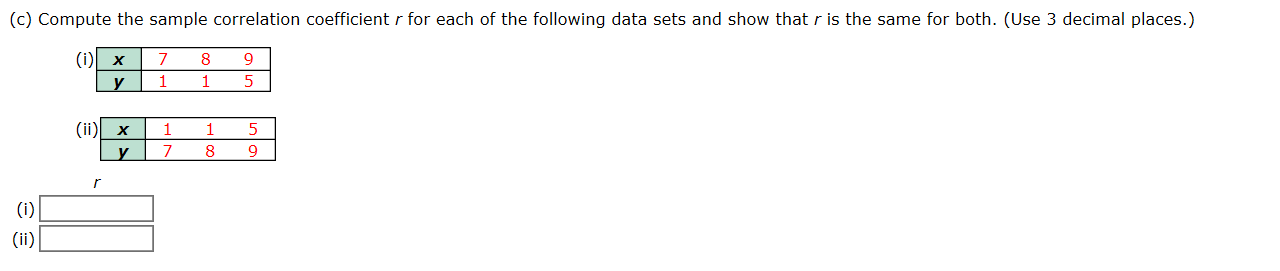 Solved (c) Compute the sample correlation coefficient r for | Chegg.com