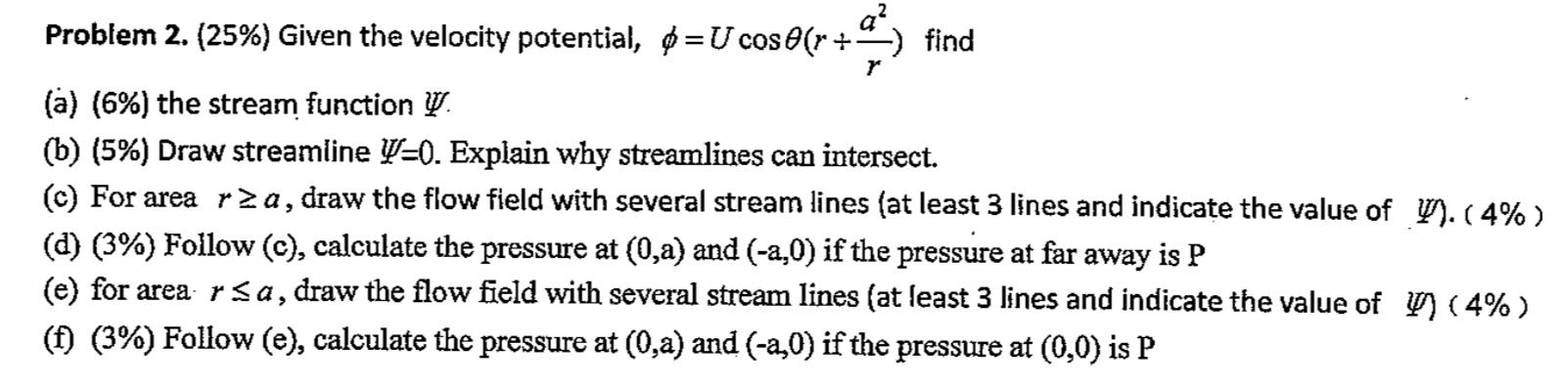 Solved Problem 2. (25%) Given the velocity potential, ø=U | Chegg.com