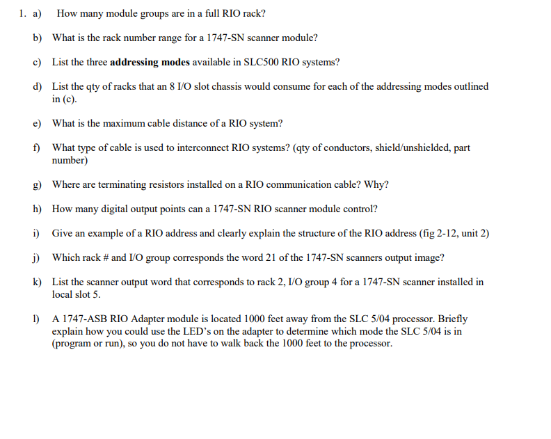 1. a) How many module groups are in a full RIO rack? | Chegg.com
