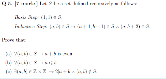 Solved Q 5. [7 marks] Let S be a set defined recursively as | Chegg.com