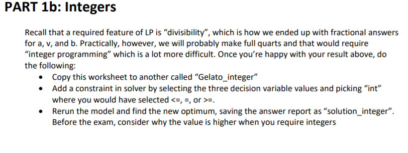 PART 1a: Linear Programming Create a worksheet called | Chegg.com