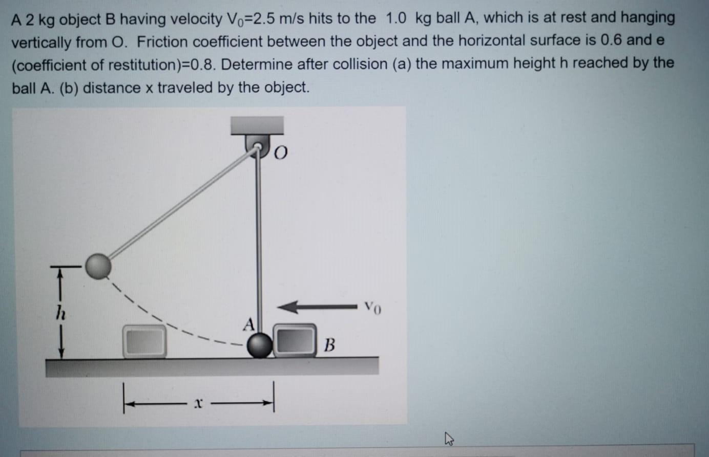 Solved A 2 kg object B having velocity Vo=2.5 m/s hits to | Chegg.com