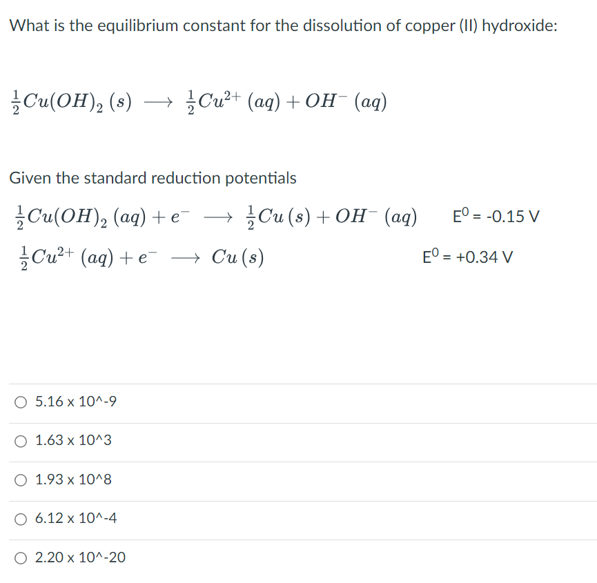 Solved What is the equilibrium constant for the dissolution | Chegg.com