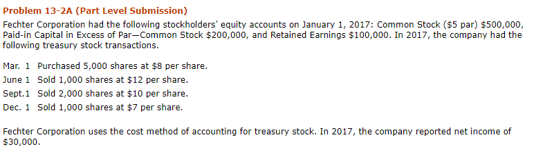 Solved Problem 13-2A (Part Level Submission) Fechter | Chegg.com