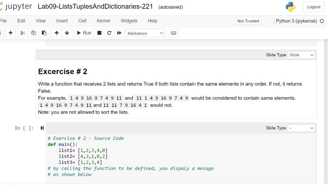 Solved jupyter Lab09-ListsTuplesAndDictionaries-221 | Chegg.com