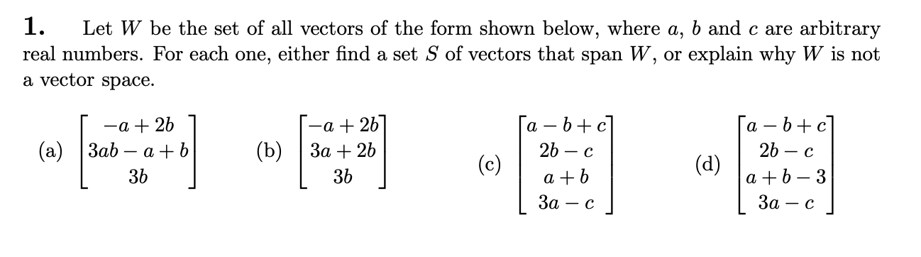 Solved 1. Let W be the set of all vectors of the form shown | Chegg.com