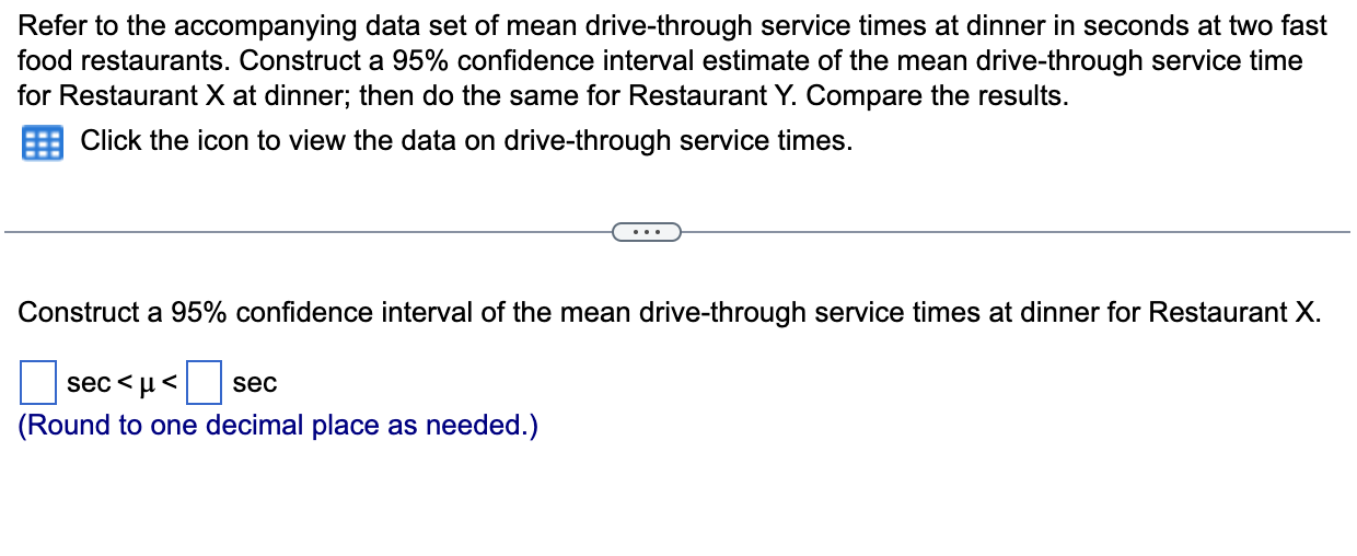 Solved Restaurant Drive-Through Service TimesRefer to the | Chegg.com