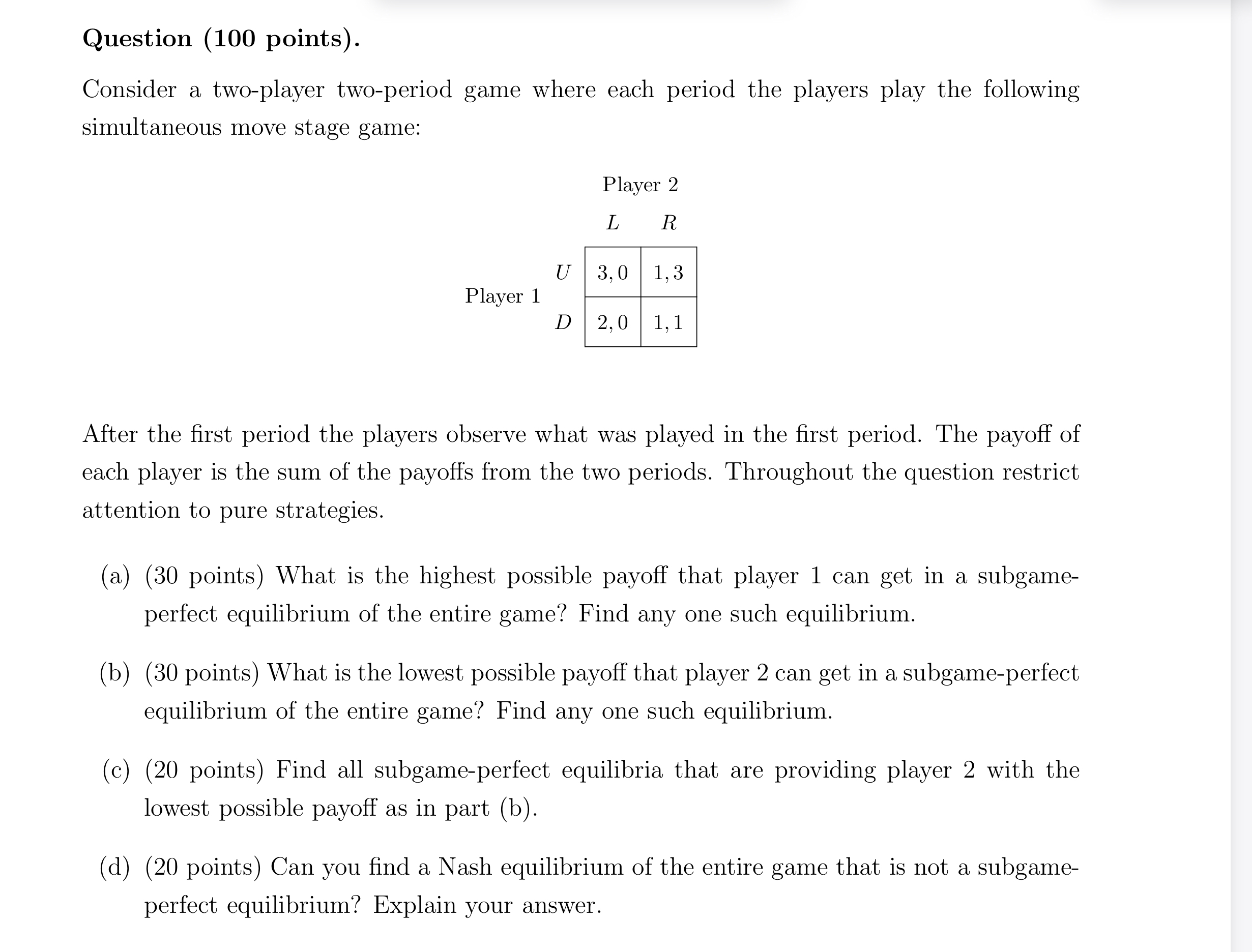 Solved Question (100 ﻿points).Consider a two-player | Chegg.com