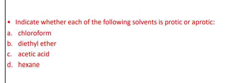 Solved Indicate whether each of the following solvents is | Chegg.com