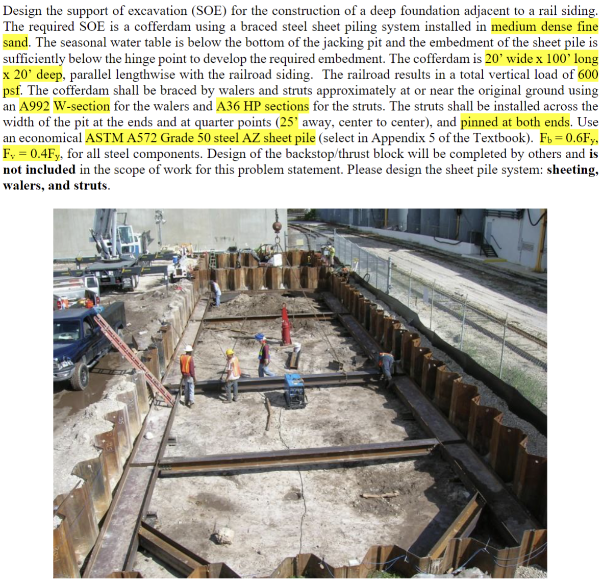 Design the support of excavation ( SOE ) for the | Chegg.com