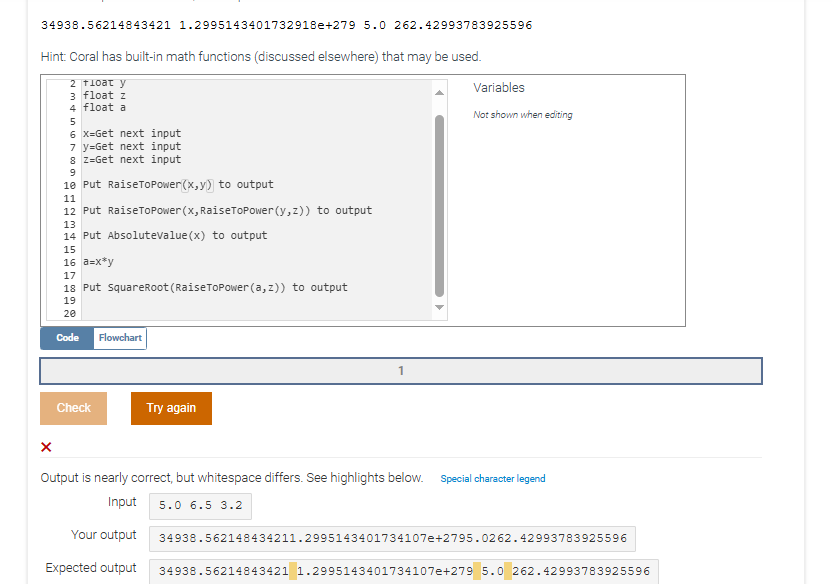Solved not sure how to put a space between the outputs | Chegg.com