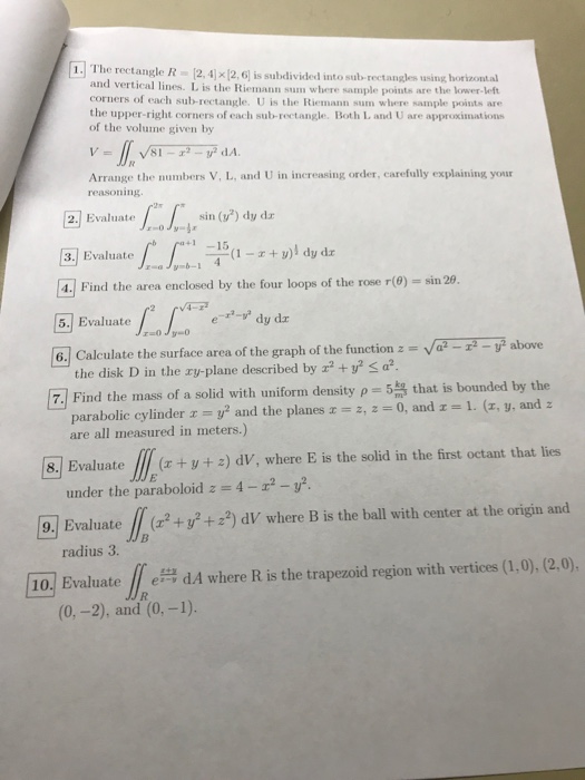 Solved 1. The rectangle R 2.4x12.6] is subdivided into sub | Chegg.com