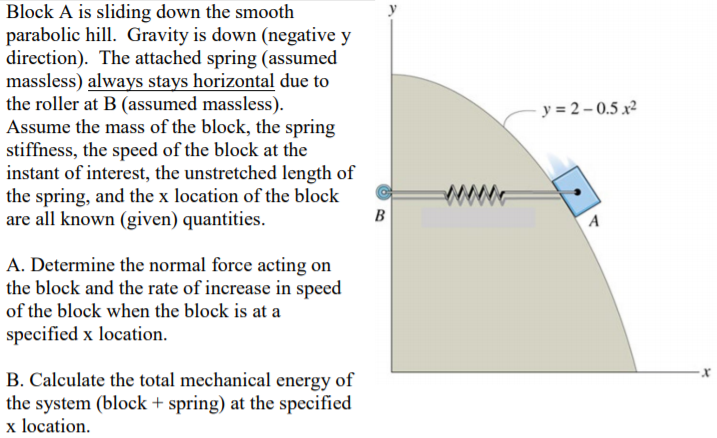 Solved Block A is sliding down the smooth parabolic hill. | Chegg.com
