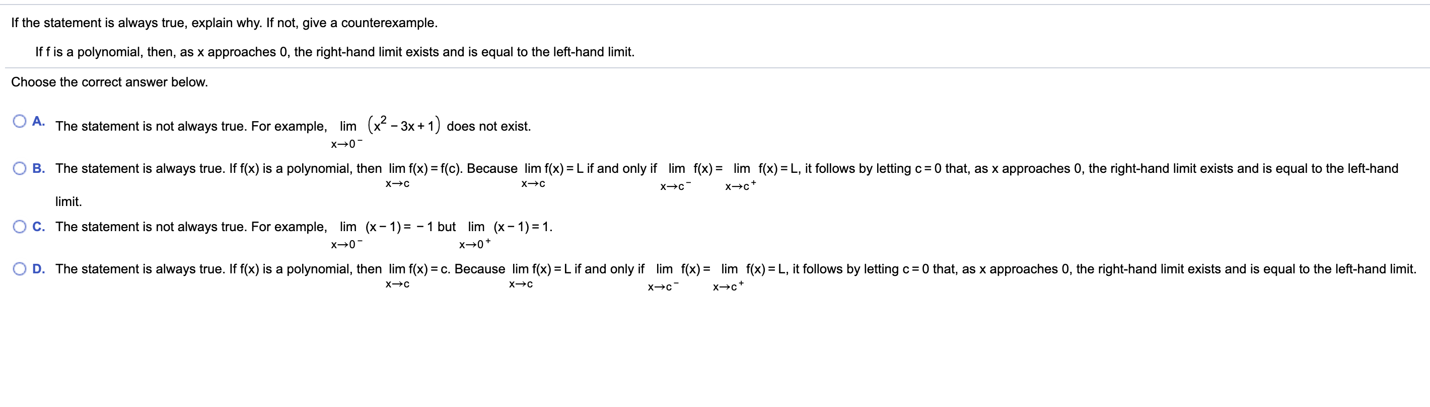 Solved If the statement is always true, explain why. If not, | Chegg.com