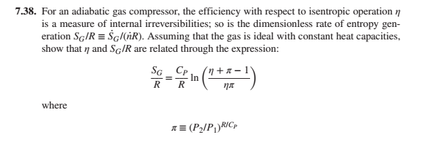 Solved 7.38. For an adiabatic gas compressor, the efficiency | Chegg.com