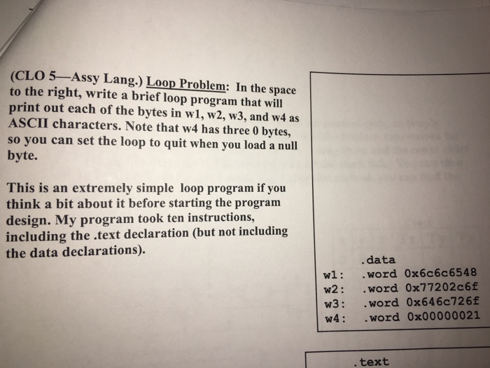 Solved Clo 5 Assy Lang Loop Problem In The Space To The 