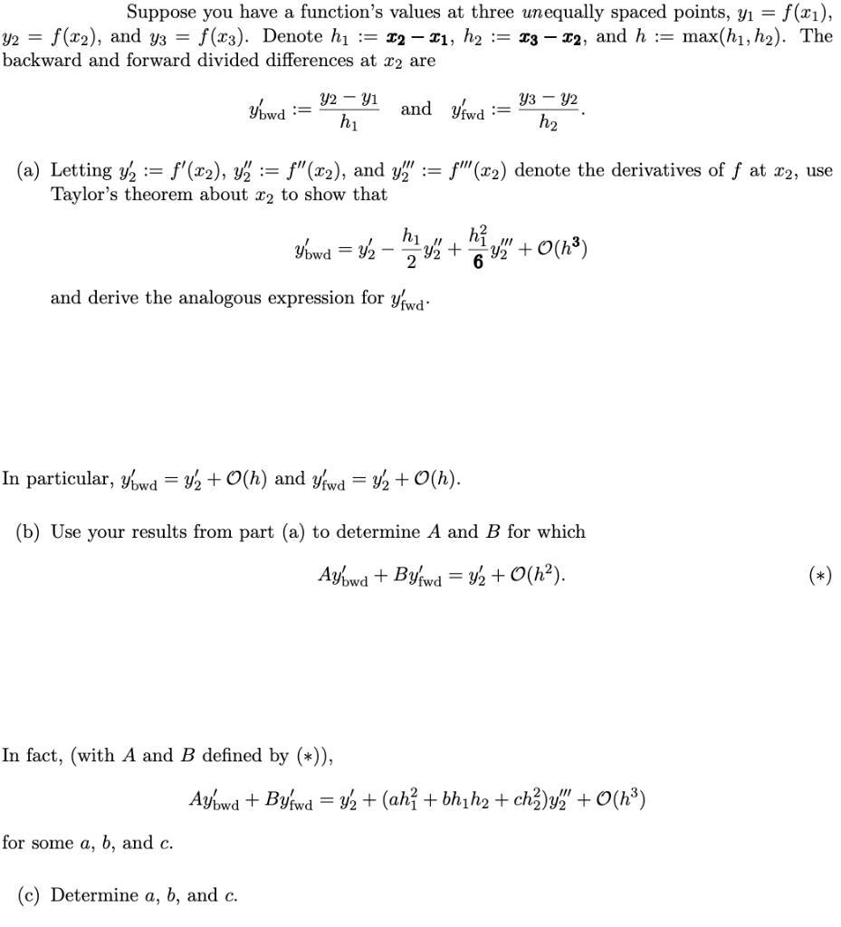 Solved Suppose you have a function's values at three | Chegg.com