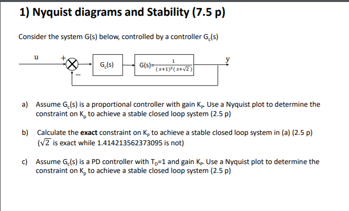 Solved 1) Nyquist diagrams and Stability (7.5 p) Consider | Chegg.com