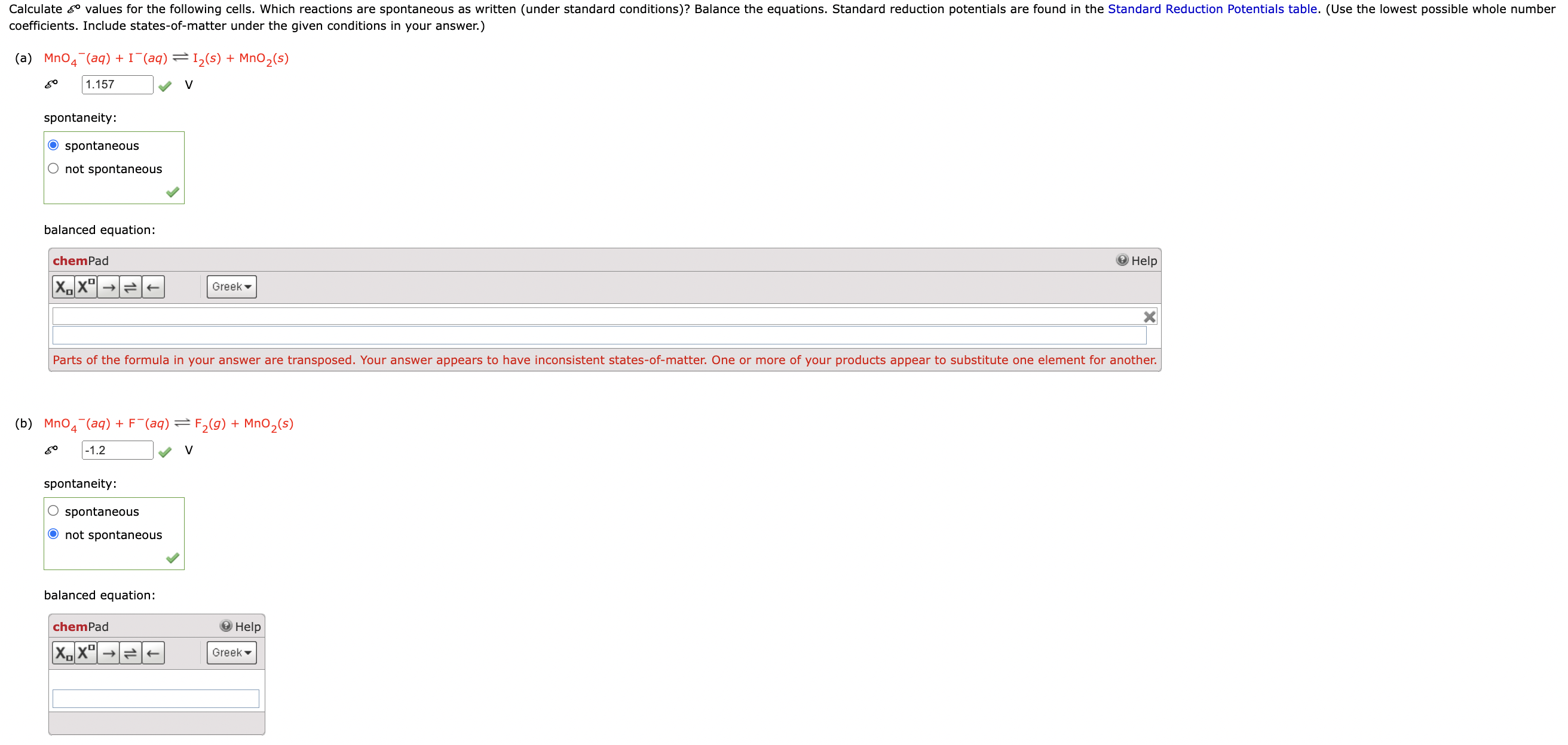 Solved Standard Reduction Potentials at \\( 25^{\\circ} | Chegg.com