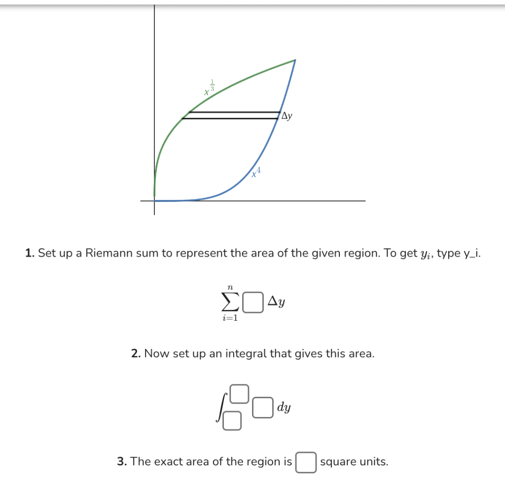 Solved 1. Set up a Riemann sum to represent the area of the | Chegg.com