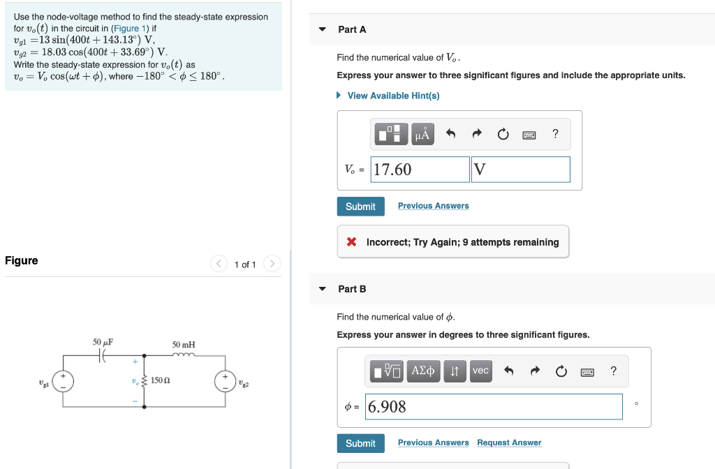 Solved Part A Use the node-voltage method to find the | Chegg.com