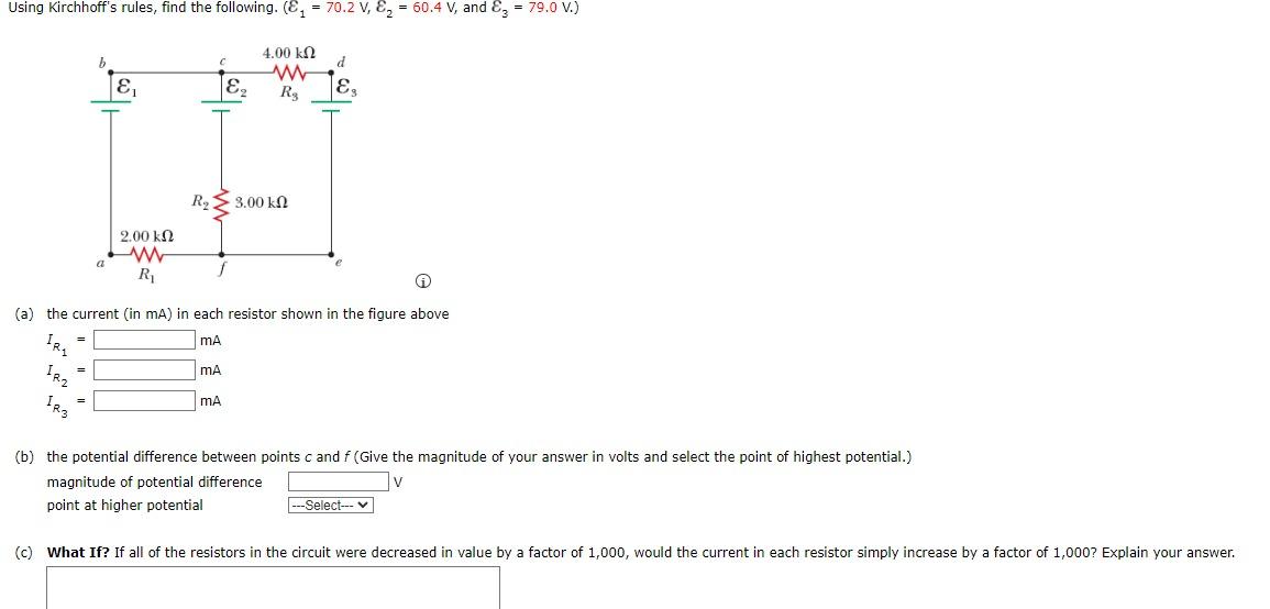 Solved Using Kirchhoff's rules, find the following. (e m f1 | Chegg.com