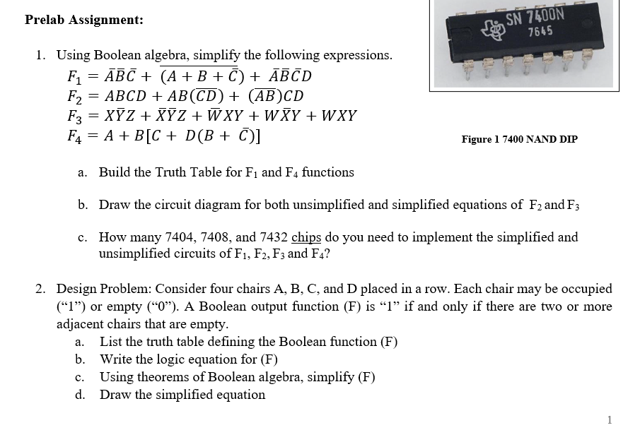Solved Prelab Assignment: SN 7400N 7645 = 1. Using Boolean | Chegg.com Solved Prelab Assignment: SN 7400N 7645 = 1. Using Boolean | Chegg.com