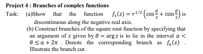 Solved Project 4 : Branches of complex functions Task: | Chegg.com