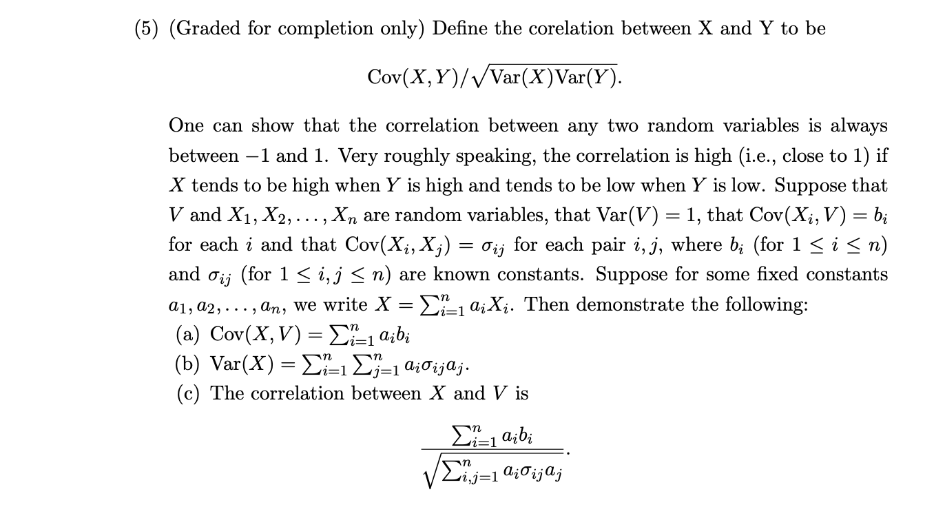 Solved 5) (Graded for completion only) Define the corelation | Chegg.com