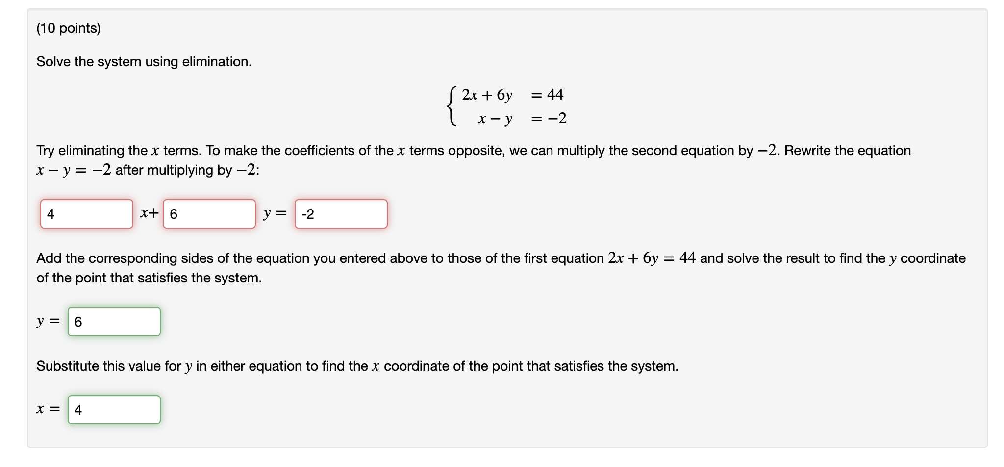Solved (10 points) Solve the system using elimination. | Chegg.com