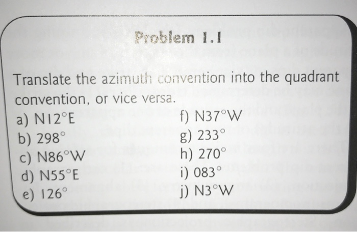 Solved Problem 1. Translate the azimuth convention into the | Chegg.com