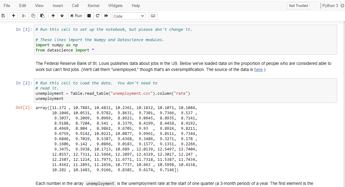 File Edit View Insert Cell Kernel Widgets Help Not