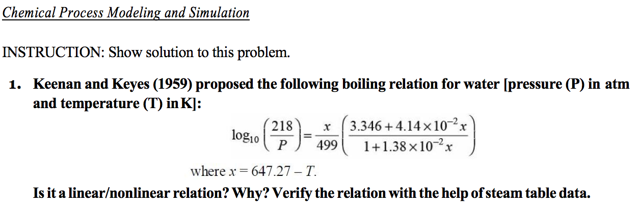 Solved Chemical Process Modeling and Simulation INSTRUCTION: | Chegg.com