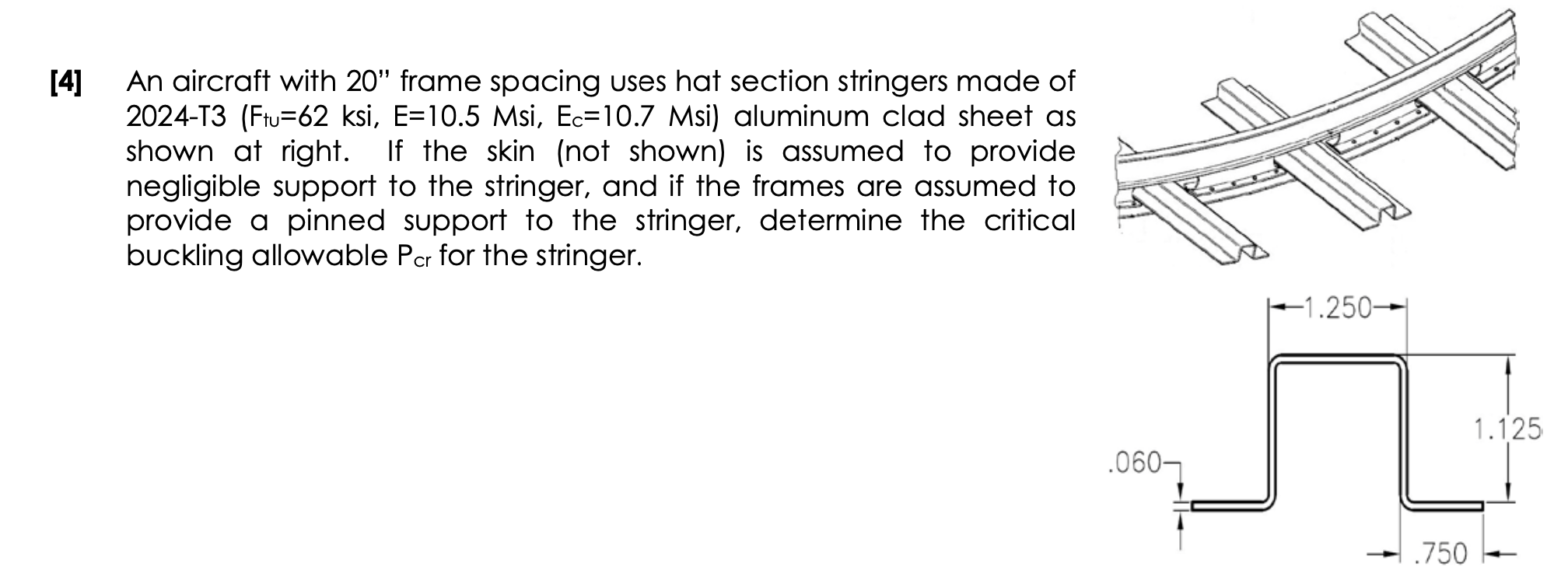 Solved [4] An aircraft with 20" frame spacing uses hat | Chegg.com