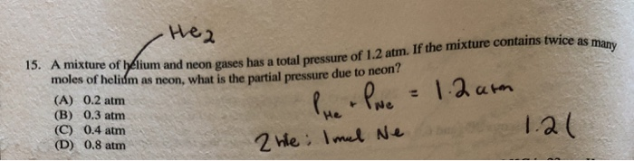 Solved A mixture of helium and neon gases has a total | Chegg.com