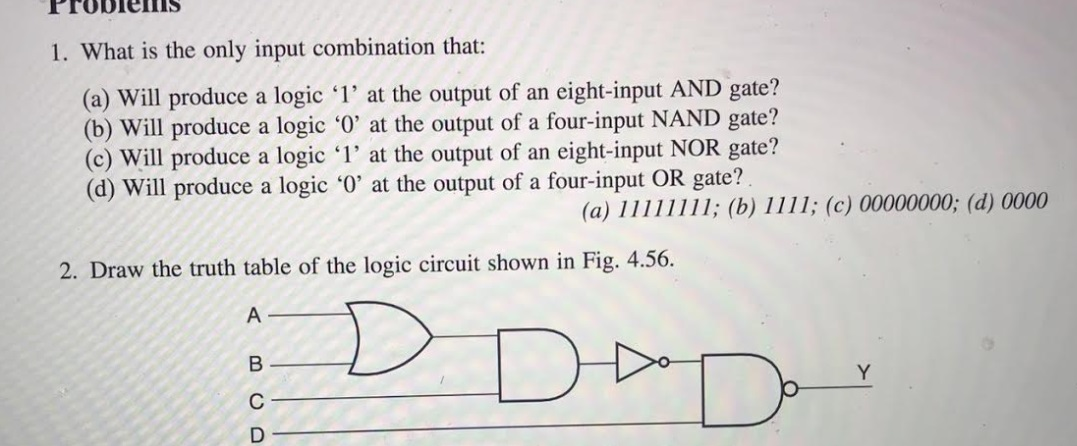 Solved 1. What is the only input combination that: (a) Will | Chegg.com