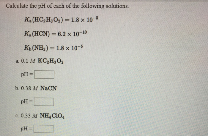Solved Calculate the pH of each of the following solutions. | Chegg.com