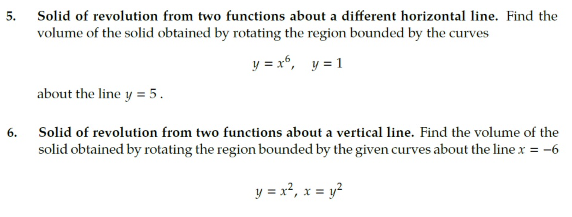 Solved 5. Solid of revolution from two functions about a | Chegg.com
