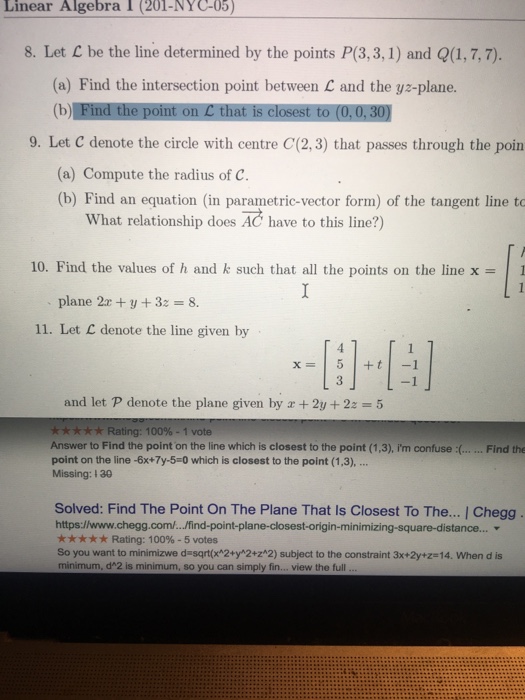 Solved Linear Algebra 1 (201-NYC-05) 8. Let C be the line | Chegg.com