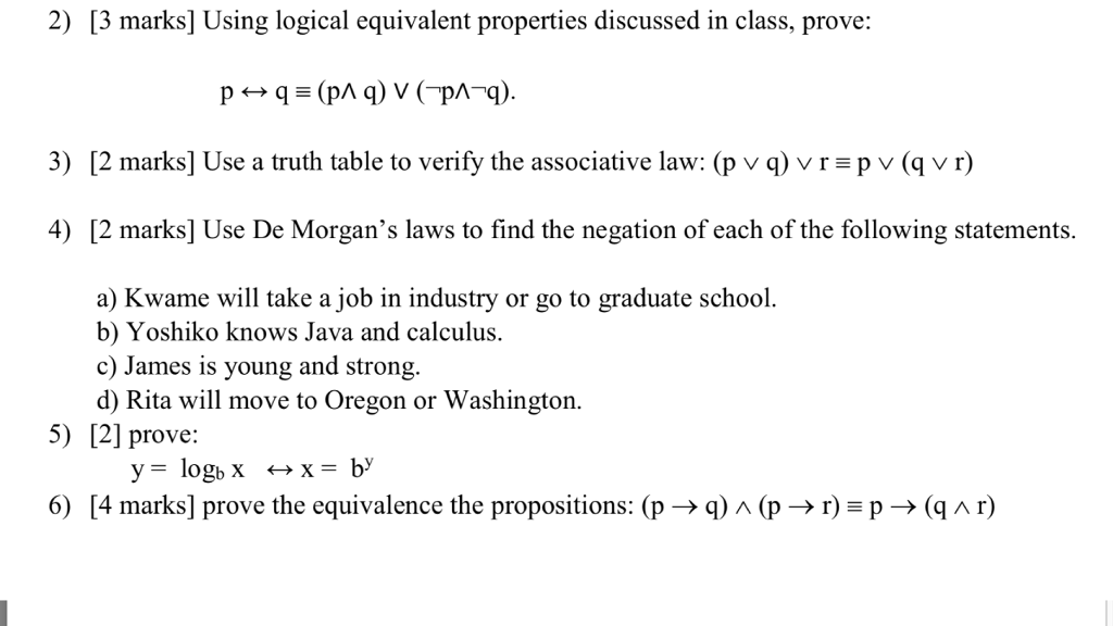 Solved 2) [3 marks] Using logical equivalent properties | Chegg.com