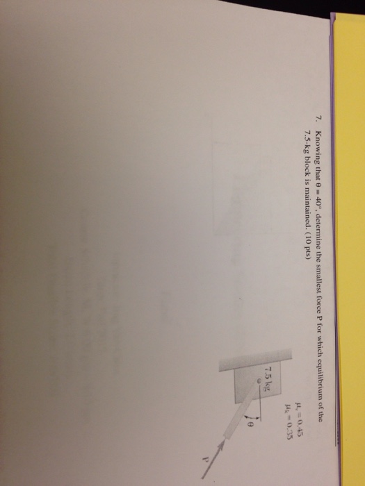 Solved 7, Knowing that θ = 40°, determine the smallest force | Chegg.com