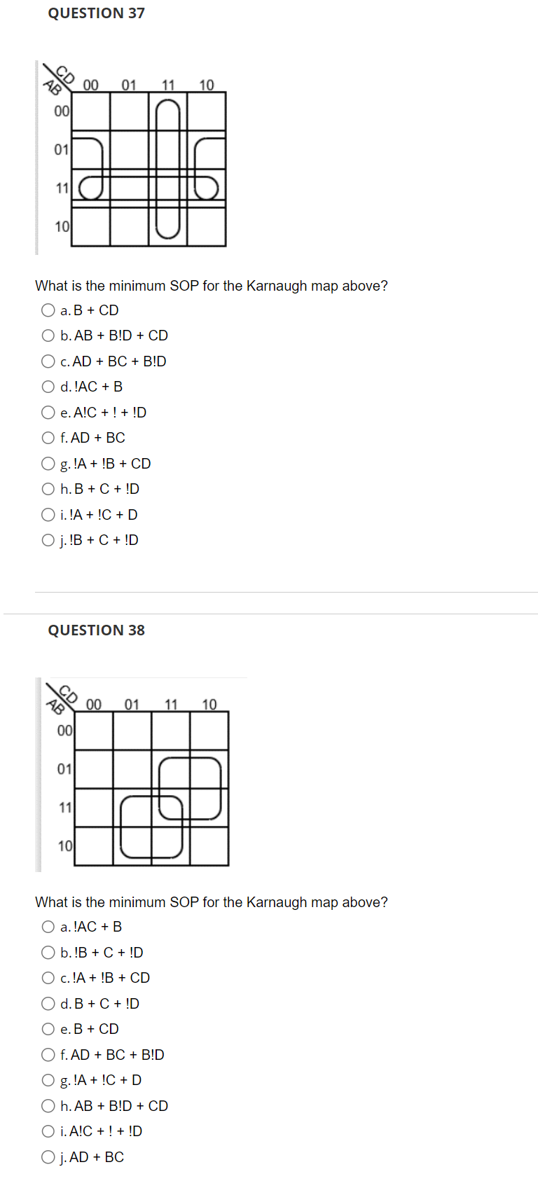 Solved QUESTION 36 What is the minimum SOP for the Karnaugh | Chegg.com