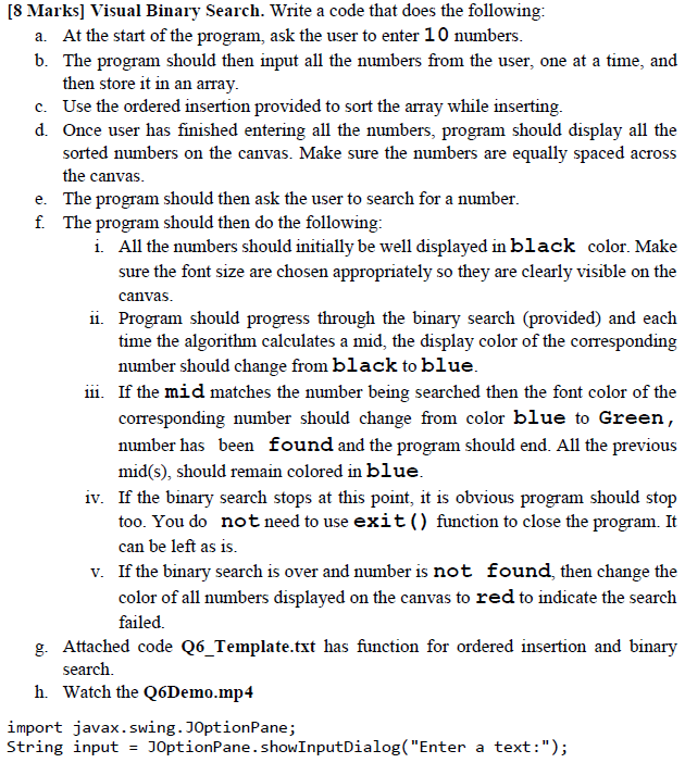 8 Marks] Visual Binary Search. Write a code that does | Chegg.com
