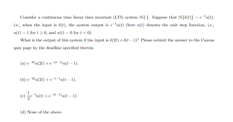 Solved Consider a continuous time linear time invariant | Chegg.com