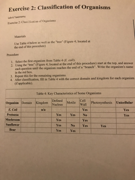 Solved: Exercise 2: Classification Of Organisms Materials ... | Chegg.com