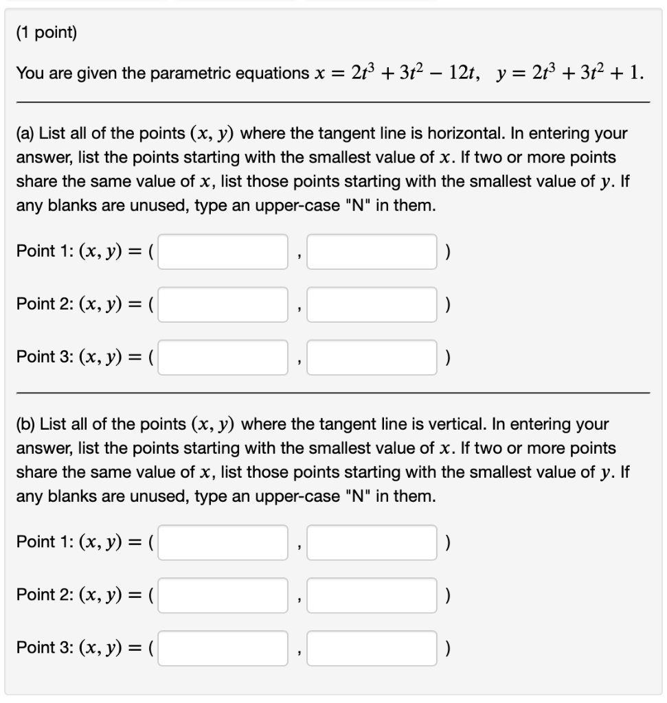 Solved (1 point) You are given the parametric equations x = | Chegg.com