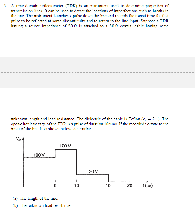 Solved 3. A time-domain reflectometer (TDR) is an instrument | Chegg.com