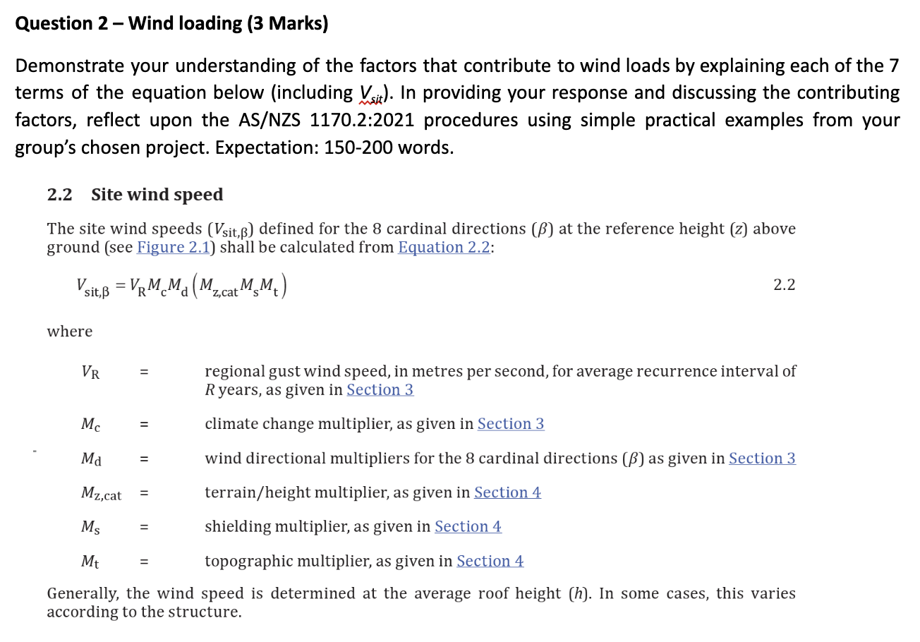 Solved Question 2 - Wind loading (3 Marks) Demonstrate your | Chegg.com