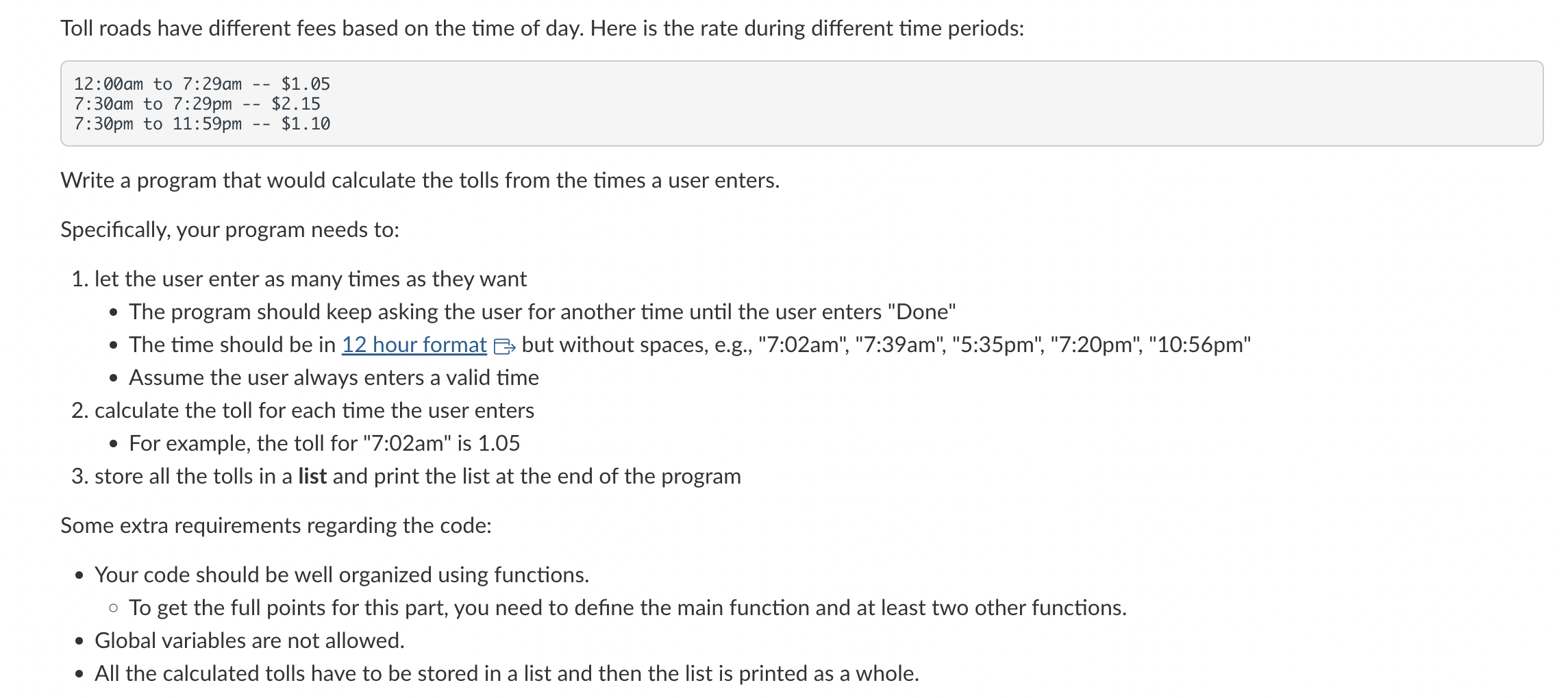 Solved Write a program that would calculate the tolls from | Chegg.com