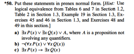 Solved *50. Put these statements in prenex normal form. | Chegg.com